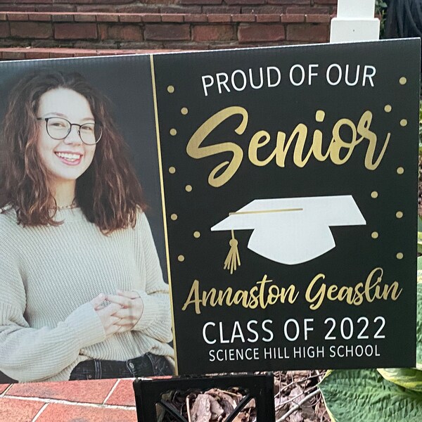 Senior Yard Sign, Graduation Yard Sign, Gold Graduation Sign, Photo ...