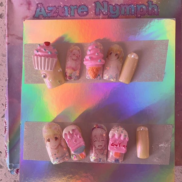 Pink Hime Kawaii 3D Deco Gyaru Lolita Princess Nails - Etsy