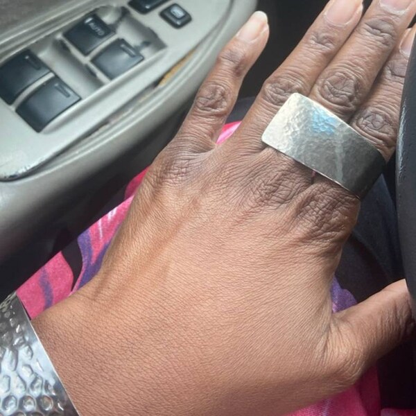 Two Fingers Hammered Silver Adjustable Ring Contemporary Metalwork ...