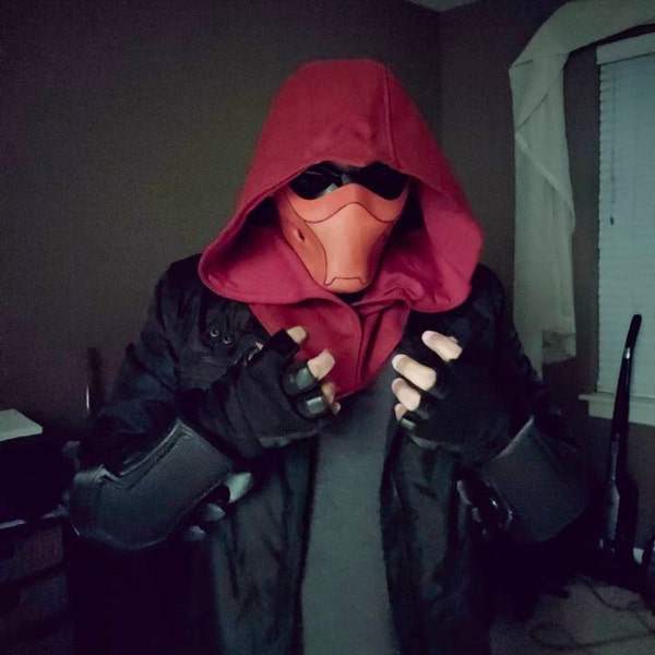 Devil Hood Red Rise Mask Faux Leather Hoodie Hand Ninja Assassin King ...