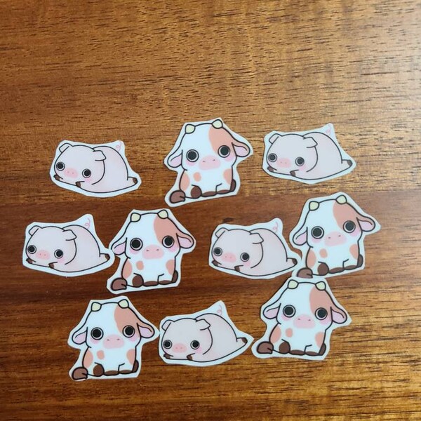 10 Pack Cute Cow and Pig Mini Sticker Flakes / Tiny Stickers to Fill ...