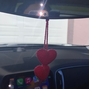 Heart Car Rear View Mirror Accessory, Crochet Red Heart Car Hanging ...
