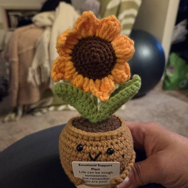 Handmade Crochet Emotional Support Frog and Sunflower Plant-emotional ...