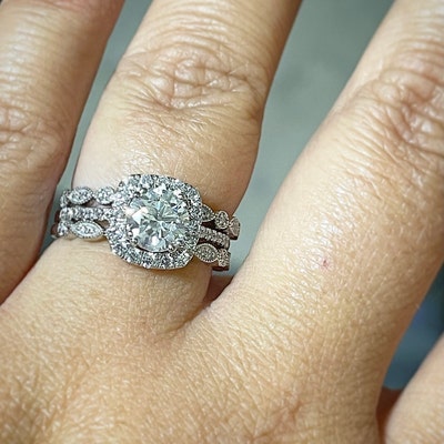 REAL Rose Gold Engagement Ring Set of 3 , Wedding Set , Moissanite ...