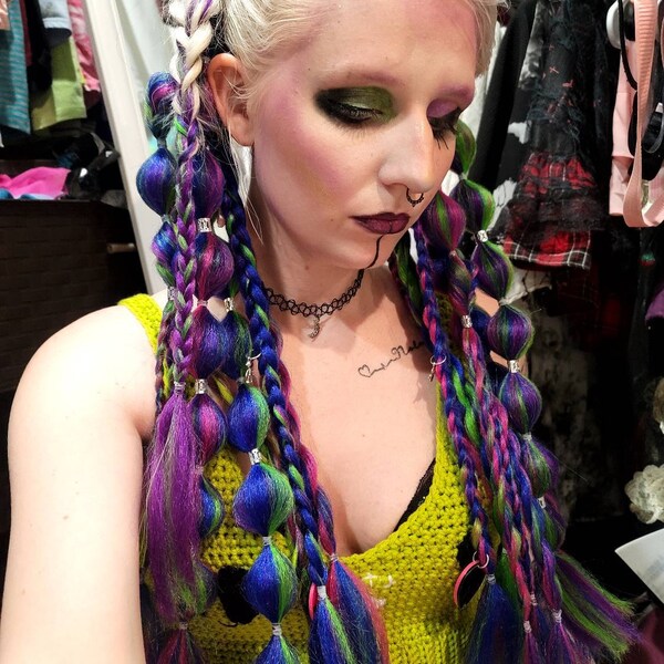 Festival Rave Braids- Rainbow Alien - Easy Tinsel Rave Festival ...