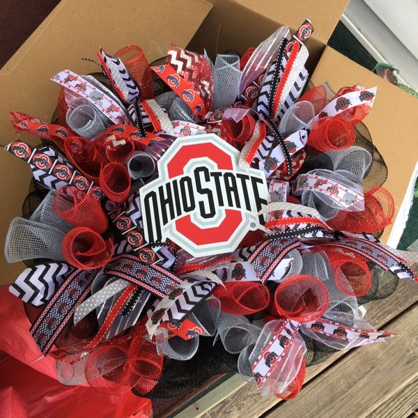 Ohio State Wreath, Ohio State Deco Mesh Wreath, Ohio State Ribbon, Ohio ...