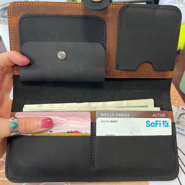 Leather Checkbook Sleeve, Checkbook Cover With Card Holders ...