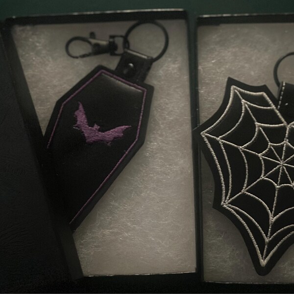 Spider Web Heart Embroidered Faux Leather Keychain - Etsy