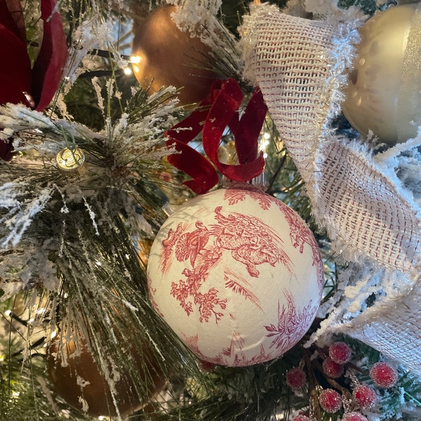 Red Toile Christmas Ornament: French Country Fabric Tree Decoration - Etsy