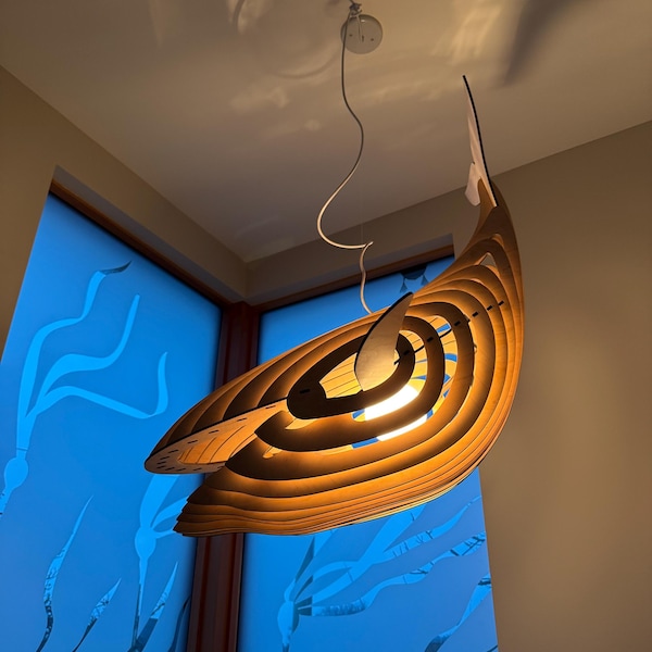 WHALE - Ceiling Chandelier. Painted Wooden Pendant Light. Hanging Lamp ...