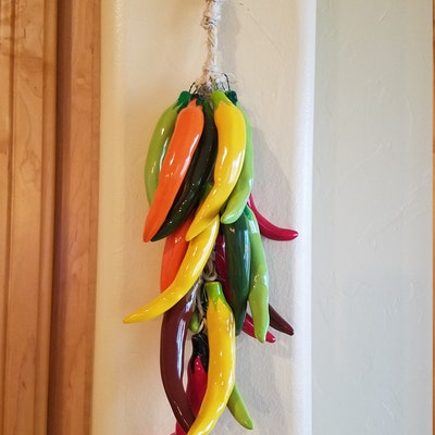 12 Mexican Chili Ristras, Ceramic Chilis Hanging Ornaments, Pepper ...