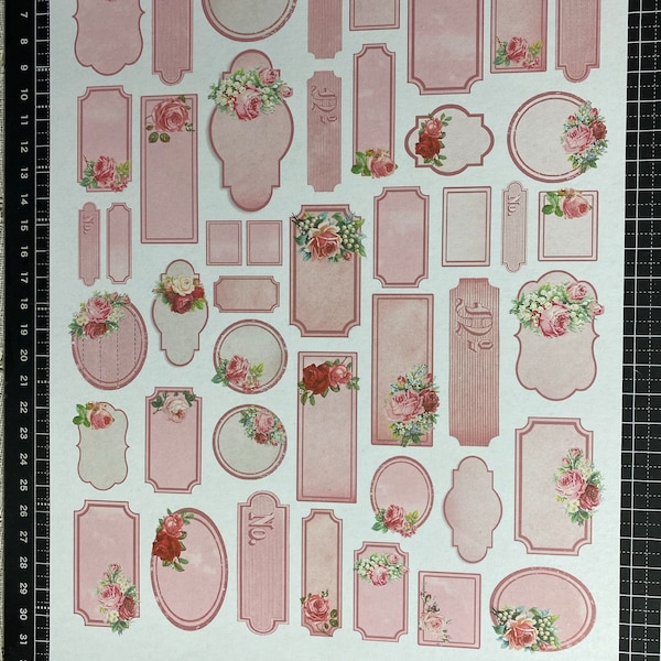 Pink Labels, Printable Labels, Vintage Rose Tags Junk Journal Ephemera ...