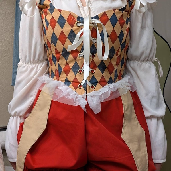 Blue and Red Harlequin Circus Corset - Etsy