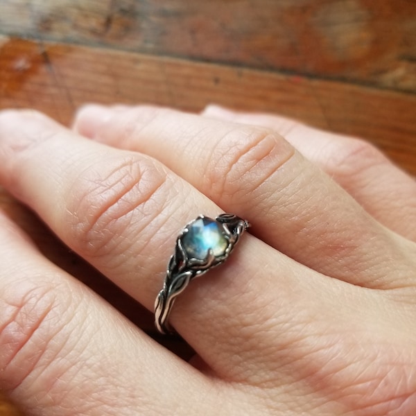 Labradorite Ring “tika” Sterling Silver Twig Engagement Ring, Leaf ...