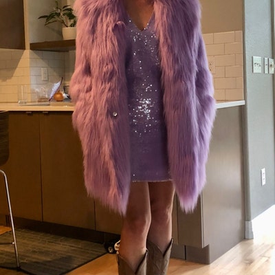 Baby Blue Fur Coat, Fluffy Jacket, Furry, 100% Polyester, Vegan, Fake ...