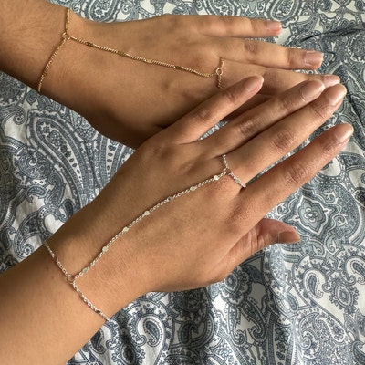 Silver & Gold Hand Chain, Dainty 18k Gold Hand Plated Chain Gold Hand ...