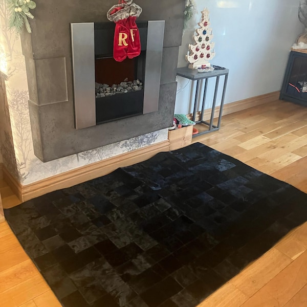 Black Runner Rug, Cowhide Rug, Kitchen Runner Rug, Handmade Patchwork ...