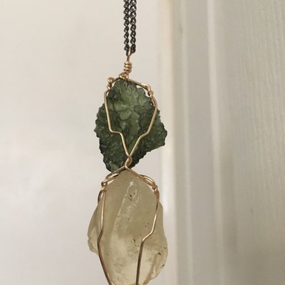 MOLDAVITE & SUGILITE PENDANT in Real Gold 12 Kt Genuine Crystal ...