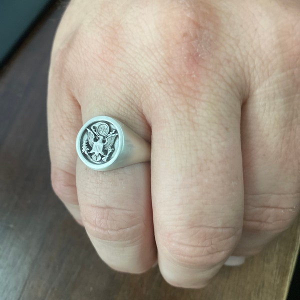 American Flag Ring, Silver Signet Man Rings, Ring for Patriots, Gift ...