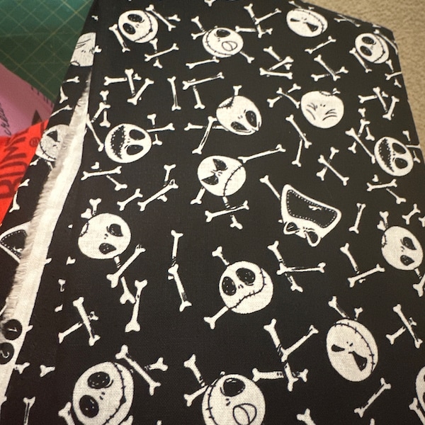 Nightmare Before Christmas, Jack Bone Toss, Halloween Fabric, Black ...