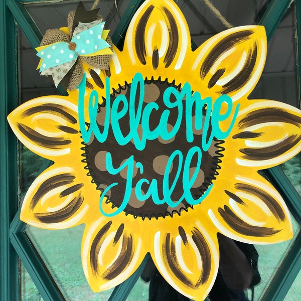 Sunflower Door Hanger, Sunflower, Welcome Sign, Door Decor, Wooden Door ...