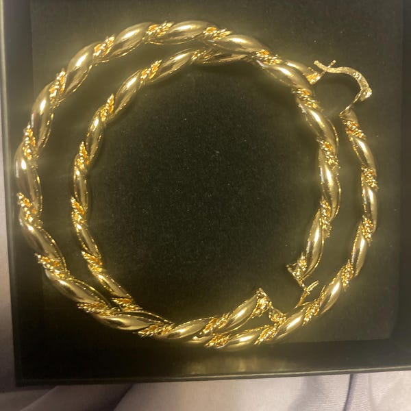 14k Gold Hoop Earrings Medium Size Bamboo Hoops 40mm African Hoops 14k ...