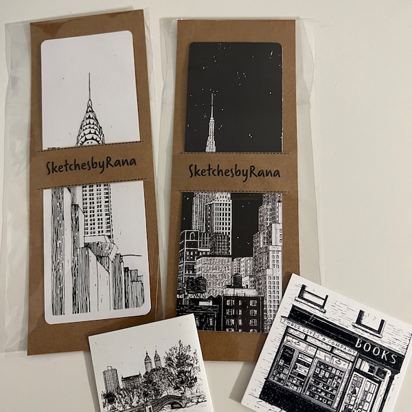 New York Bookmark, Empire State Bookmark, New York Skyline, Hand-drawn ...