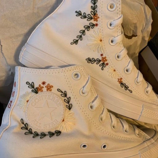Hand Embroidered Converse Allstars| Wedding Sneakers | Custom Bridal ...