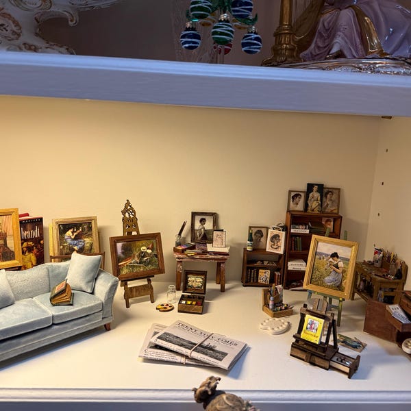 Miniature Modern Dollhouse Room Box Wall Art Framed Tiny Gold Bird ...
