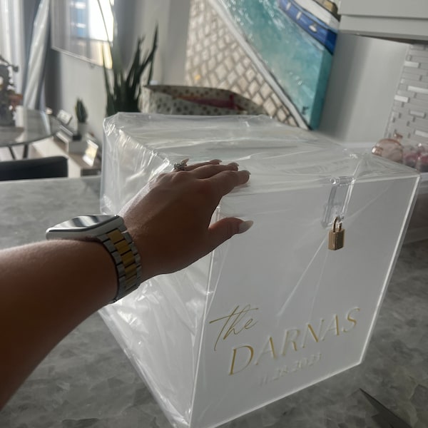 Personalized Last Name Card Box Wedding Acrylic Card Box With Lock and ...