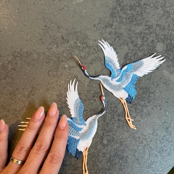 A Pair Cranes Embroidered Applique Patch Clothing Decoration Sewn on ...