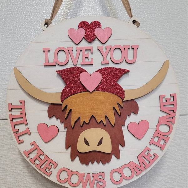 Highland Cow Valentine Door Sign SVG, Valentine Highland Sign, Fluffy ...