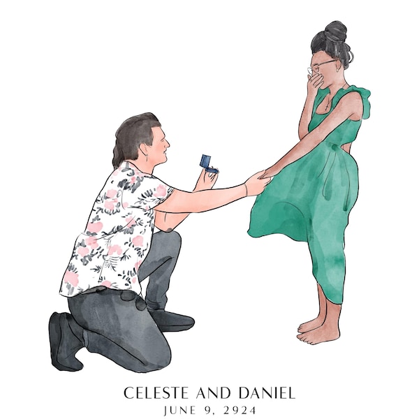 Personalized Watercolor Art From Photo, Custom Engagement Portrait for ...