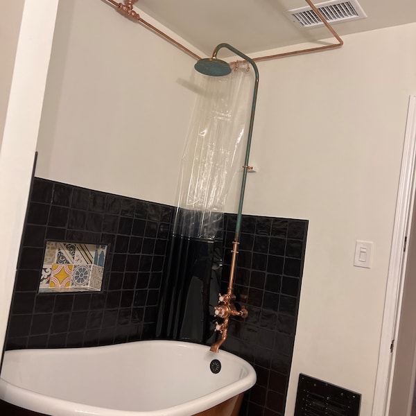 Copper Shower Curtain Rod | Ceiling Mounted | Rectangular & Squarer ...