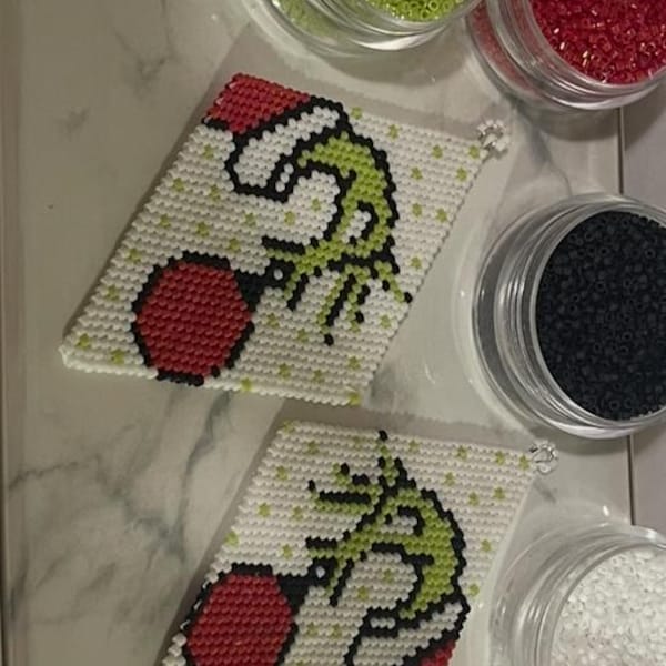 Grinch Hand With Ornament Earrings Pattern PDF - Brick Stitch Christmas ...