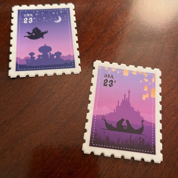 Rapunzel Flynn Rider Postage Stamp Sticker/ Vintage Retro Disney Couple ...