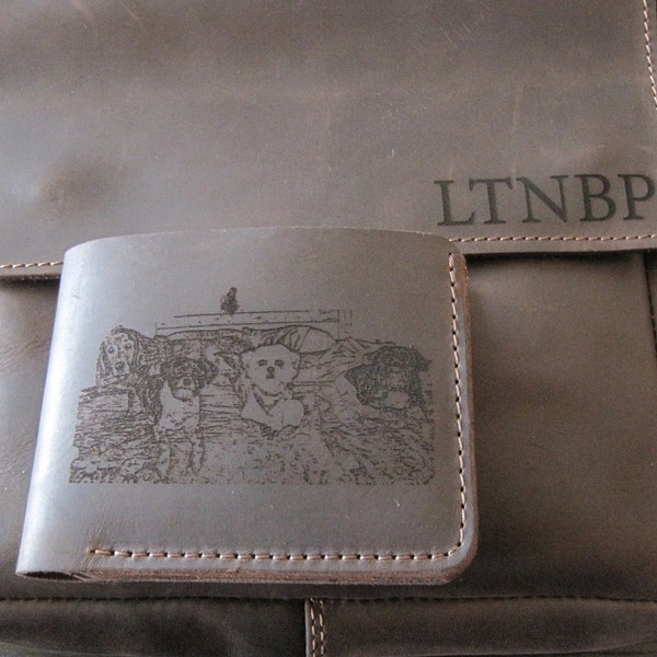 Dog Engraved Leather Bifold Wallet, Custom Men Wallet, Personalized ...