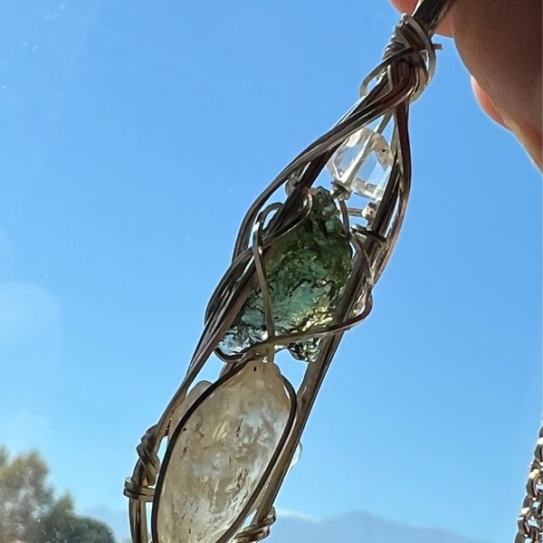 Genuine Moldavite With Libyan Desert Glass and Herkimer Diamond Pendant ...