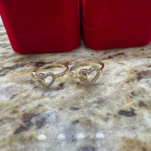 10k Real Solid Yellow Gold Infinity Heart Ring, 10k Solid Gold Women ...