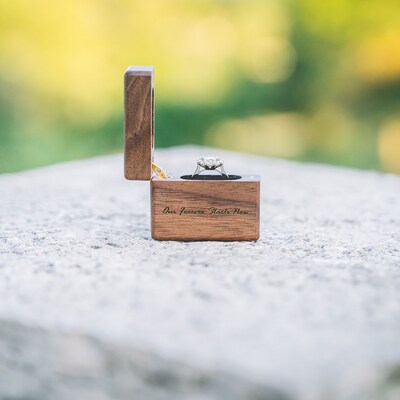 Flip Wood Ring Box Engraved Secret Single Ring Engagement Ring Box ...