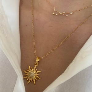 Sun Necklace, 14k Gold Filled Chain, Celestial Sun, Cubic Zirconia ...