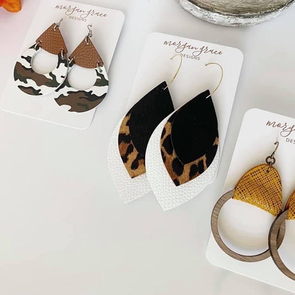 Twisted Leather Loop Earrings, Leather Loop Earrings, Leather Twisted ...