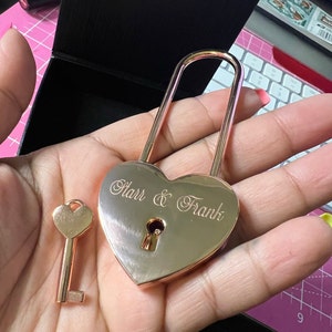 Customized Heart Lock Rose Gold Heart Shaped Padlock With Key Engraved ...