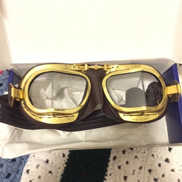 Halcyon Racing Goggles, Black Painted Brass Frames, Black Leather, for ...