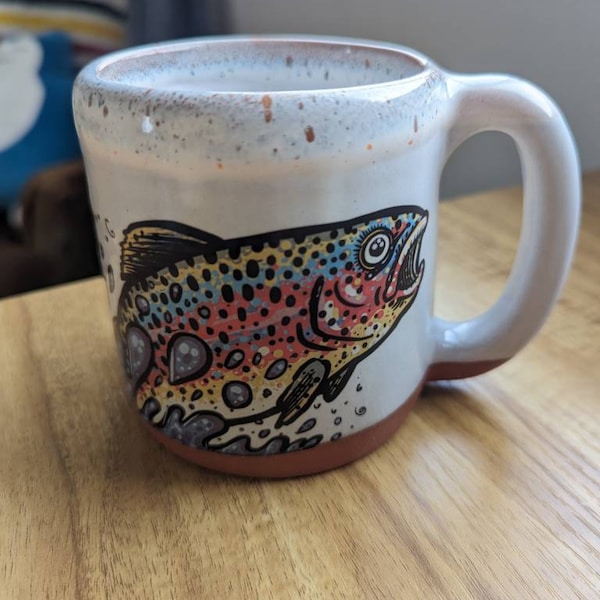 Rainbow Trout Mug With Blue and Orange Lip Drip - Etsy