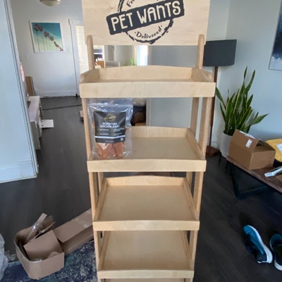 Wooden Retail Stand With Combination of Horizontal and Angled Shelving ...