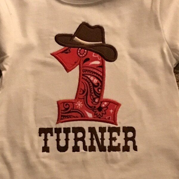 Number One Cowboy Hat 1st Birthday Applique Machine Embroidery Design ...