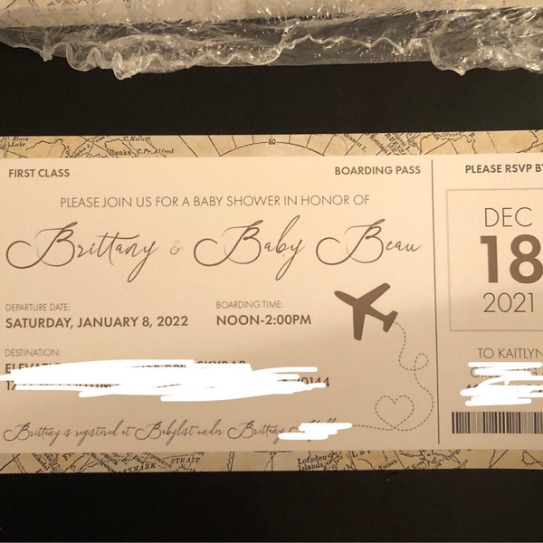 Destination Plane Boarding Pass Ticket Shower Invite and Welcome Sign ...