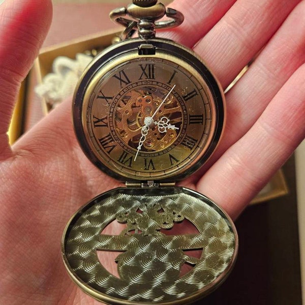 Personalized Sun & Moon Brass Pocket Watch Personalized for Groom ...
