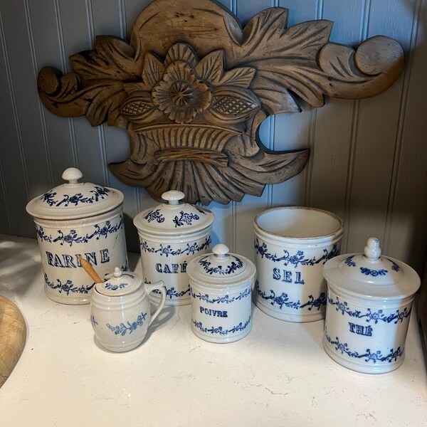 Set of 6 Vintage French Kitchen Canisters - Etsy